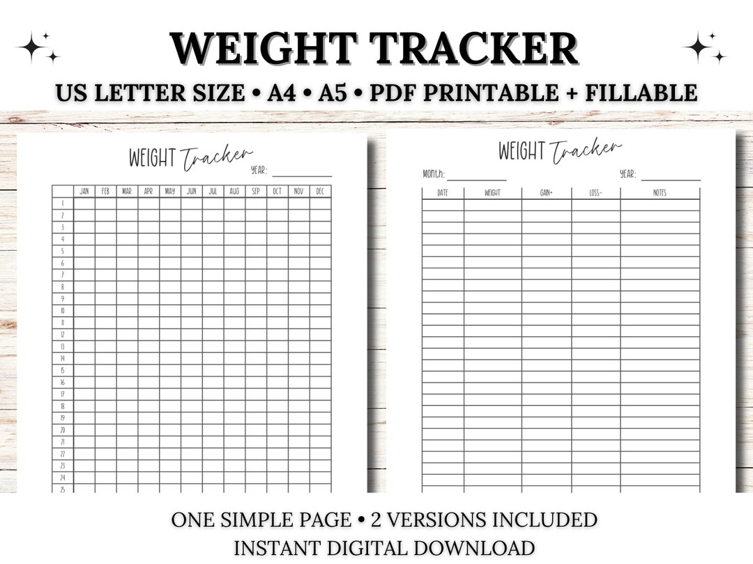 Weight Tracker Printable, Weight Loss Tracker, Daily Weight Journal ...