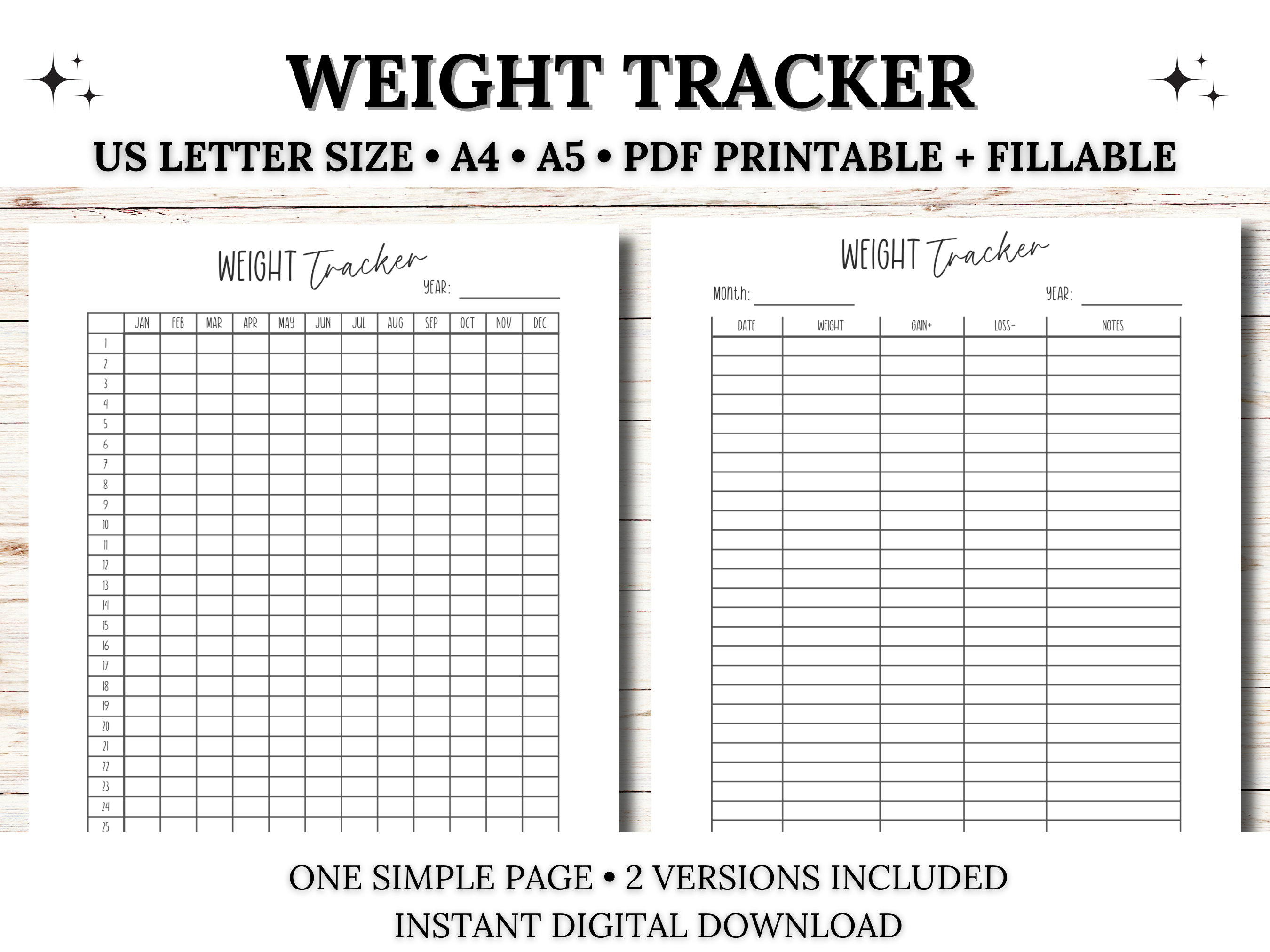 Weight Tracker Printable, Weight Loss Tracker, Daily Weight Journal ...
