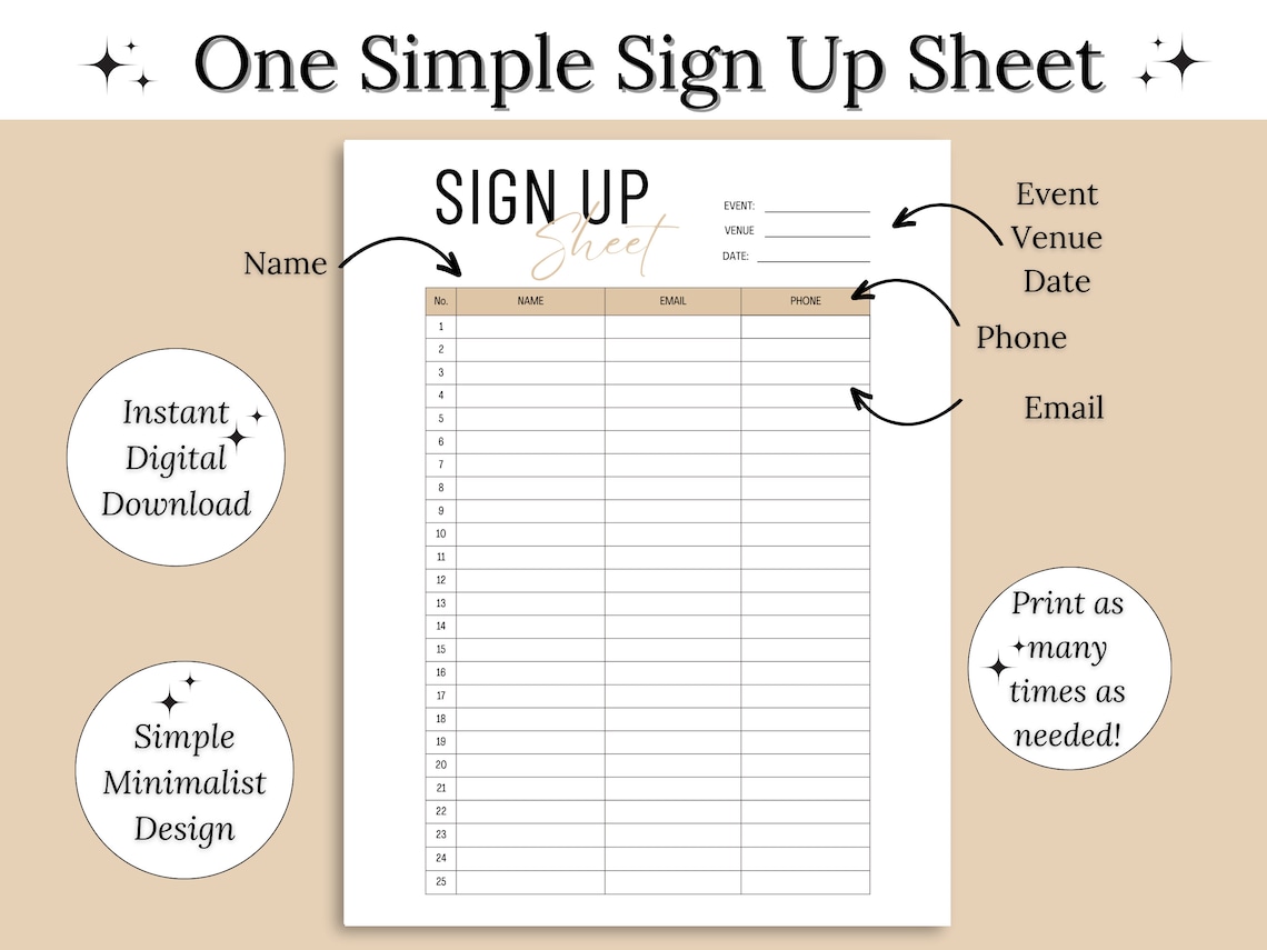 Simple Minimalist Sign up Sheet Bundle, Sign up Sheet Template, Potluck ...