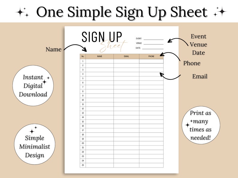 Simple Minimalist Sign up Sheet Bundle, Sign up Sheet Template, Potluck ...