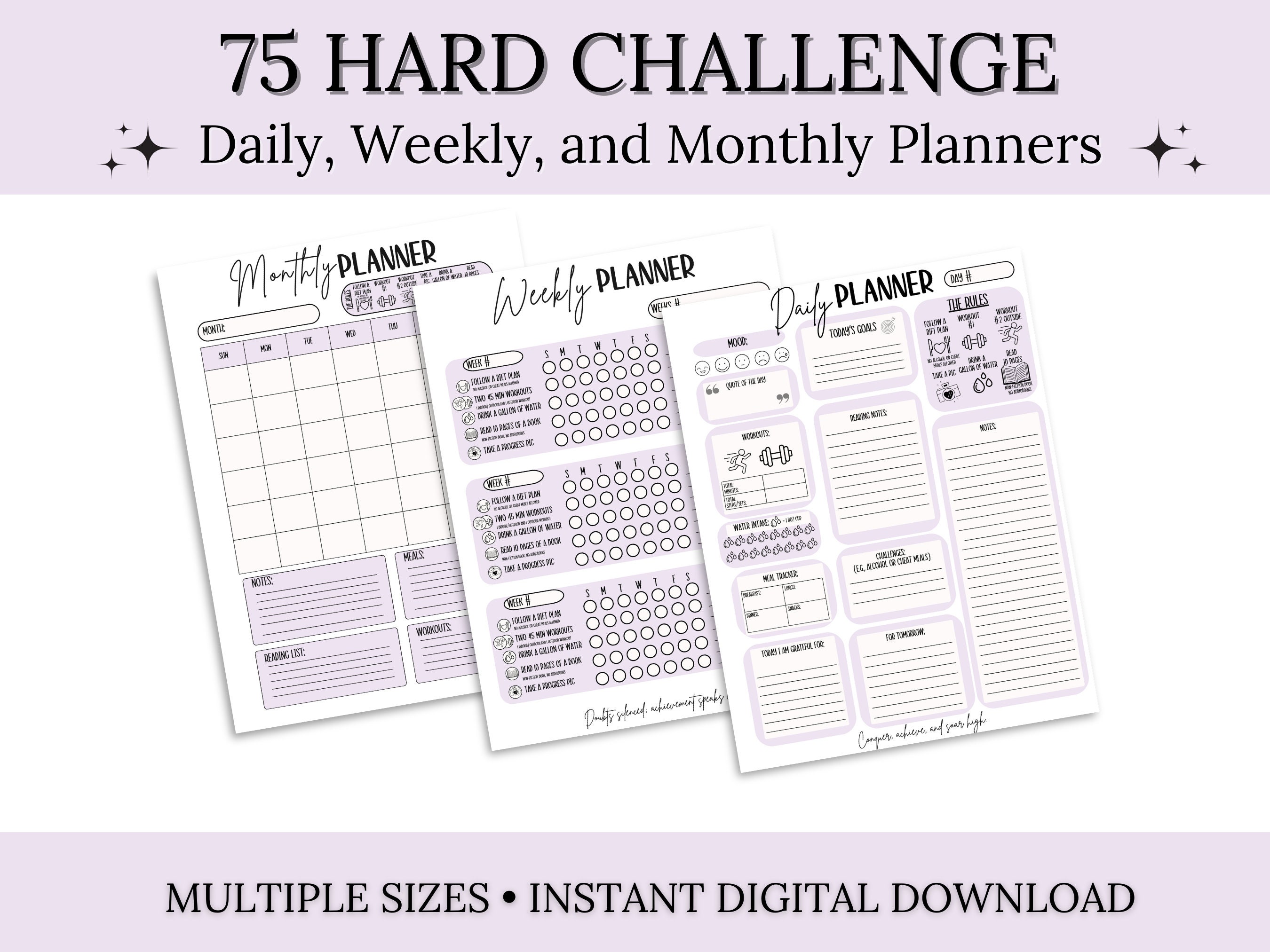 75 Hard Challenge Tracker Bundle Printable With Meal Planner, Workout ...