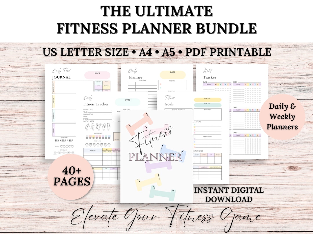 Fitness Planner BUNDLE, Fitness Journal, Wellness Planner, Weight Loss ...