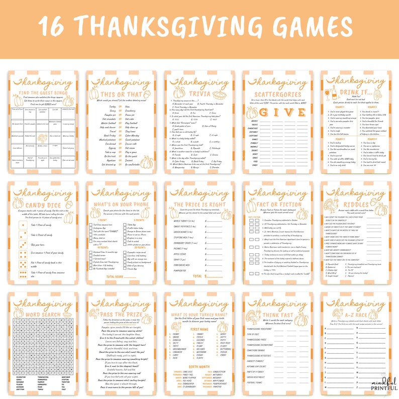 Thanksgiving Games Bundle Printable Thanksgiving Party Games for Kids ...