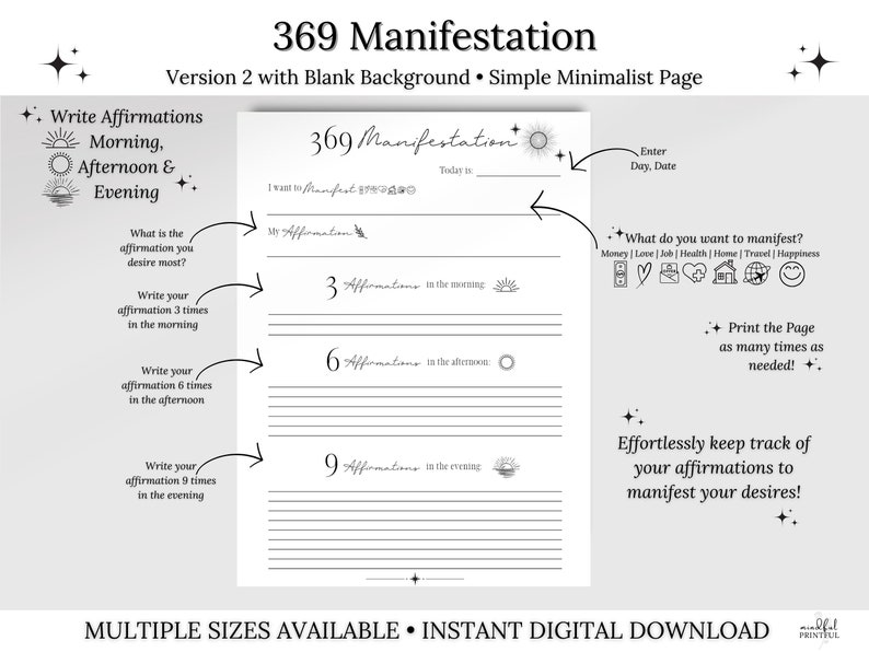 369 Manifestation Journal, Printable Manifestation Kit, 369 Method ...