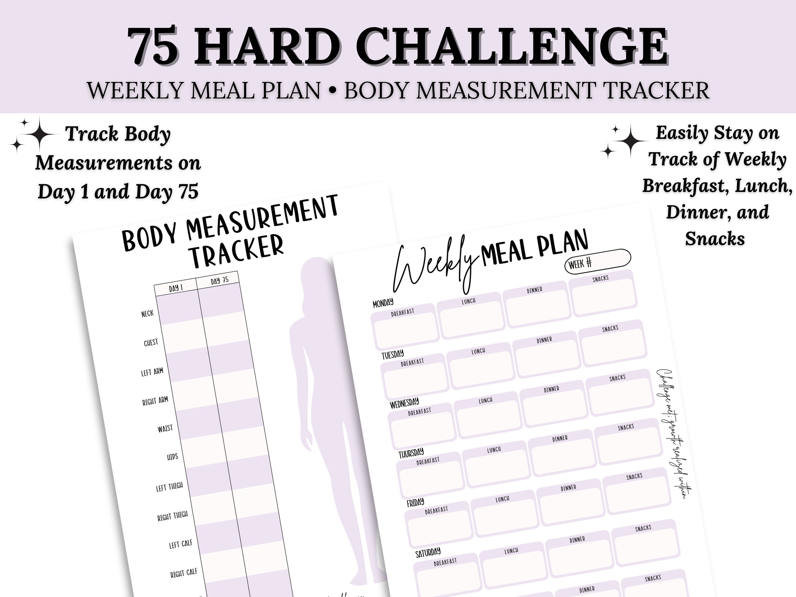 75 Hard Challenge Tracker Bundle Printable With Meal Planner, Workout ...