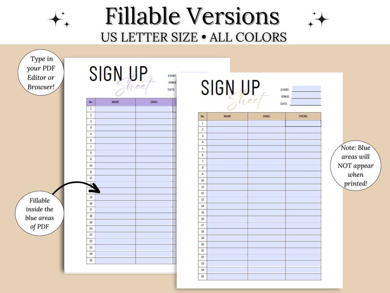 Simple Minimalist Sign up Sheet Bundle, Sign up Sheet Template, Potluck ...