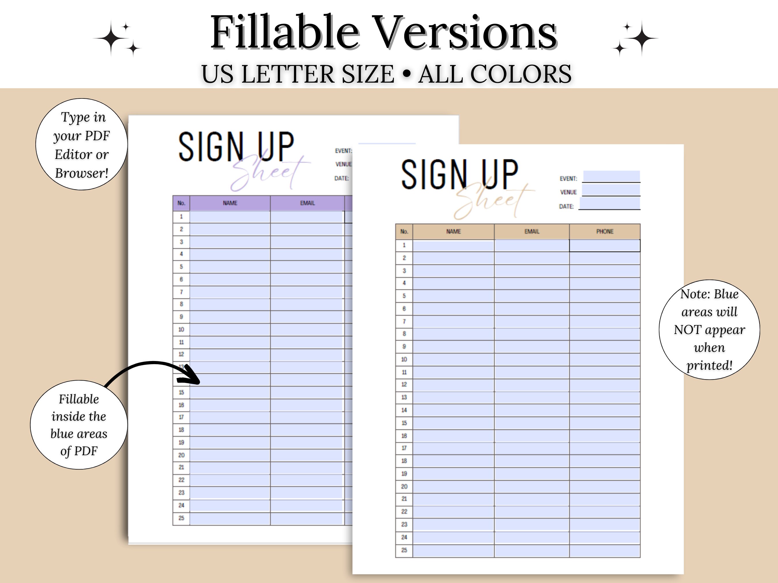Simple Minimalist Sign up Sheet Bundle, Sign up Sheet Template, Potluck ...