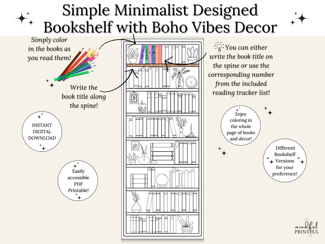Bookshelf Bookmark, Printable Bookmarks, Reading Tracker List, Reading ...