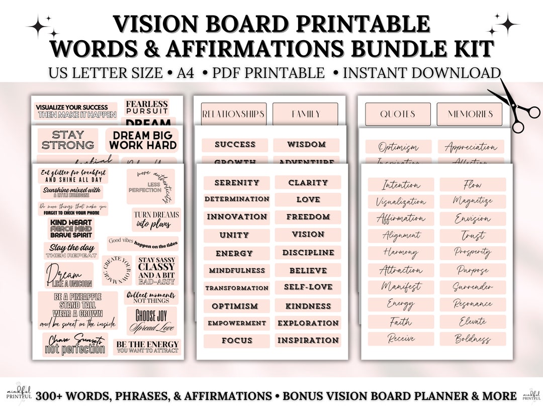Vision Board Printables Bundle Kit, 2024 Vision Board Kit Words ...