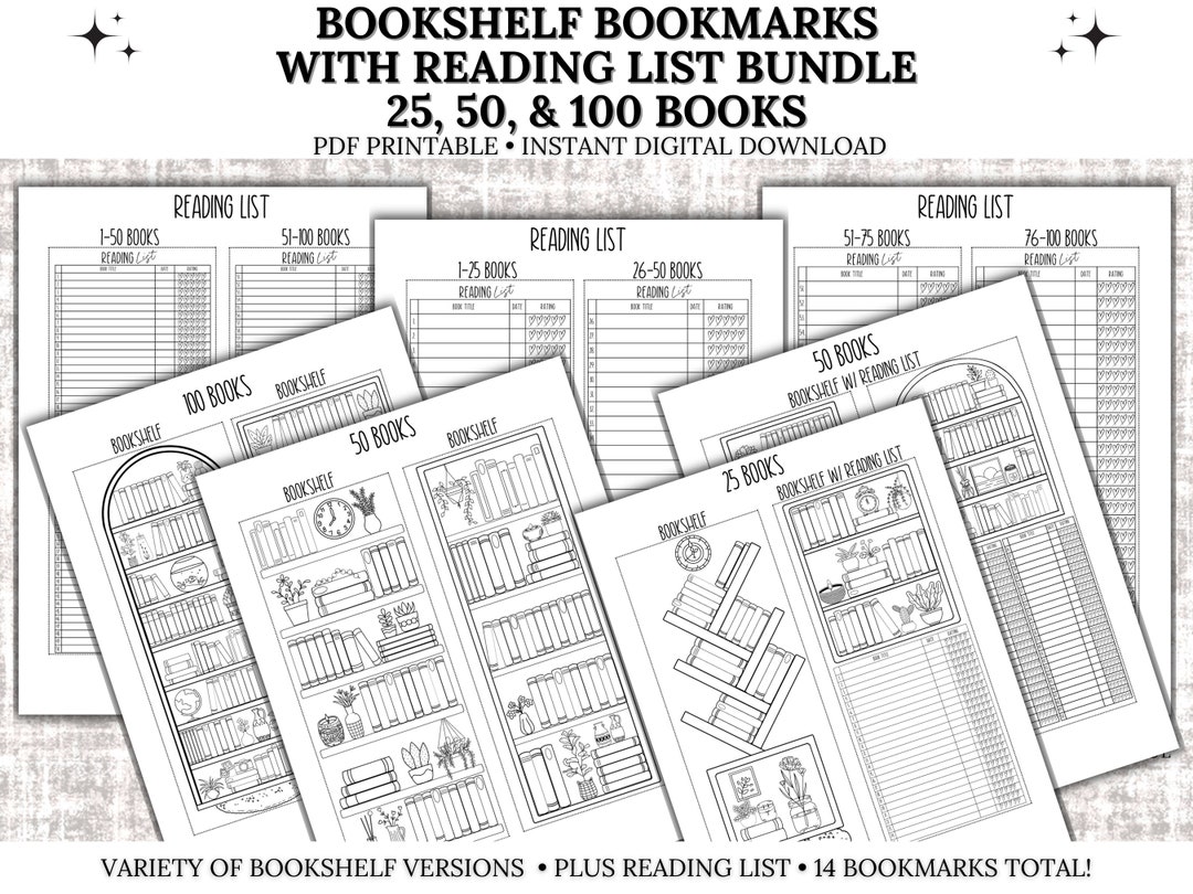 Bookshelf Bookmark, Printable Bookmarks, Reading Tracker List, Reading ...