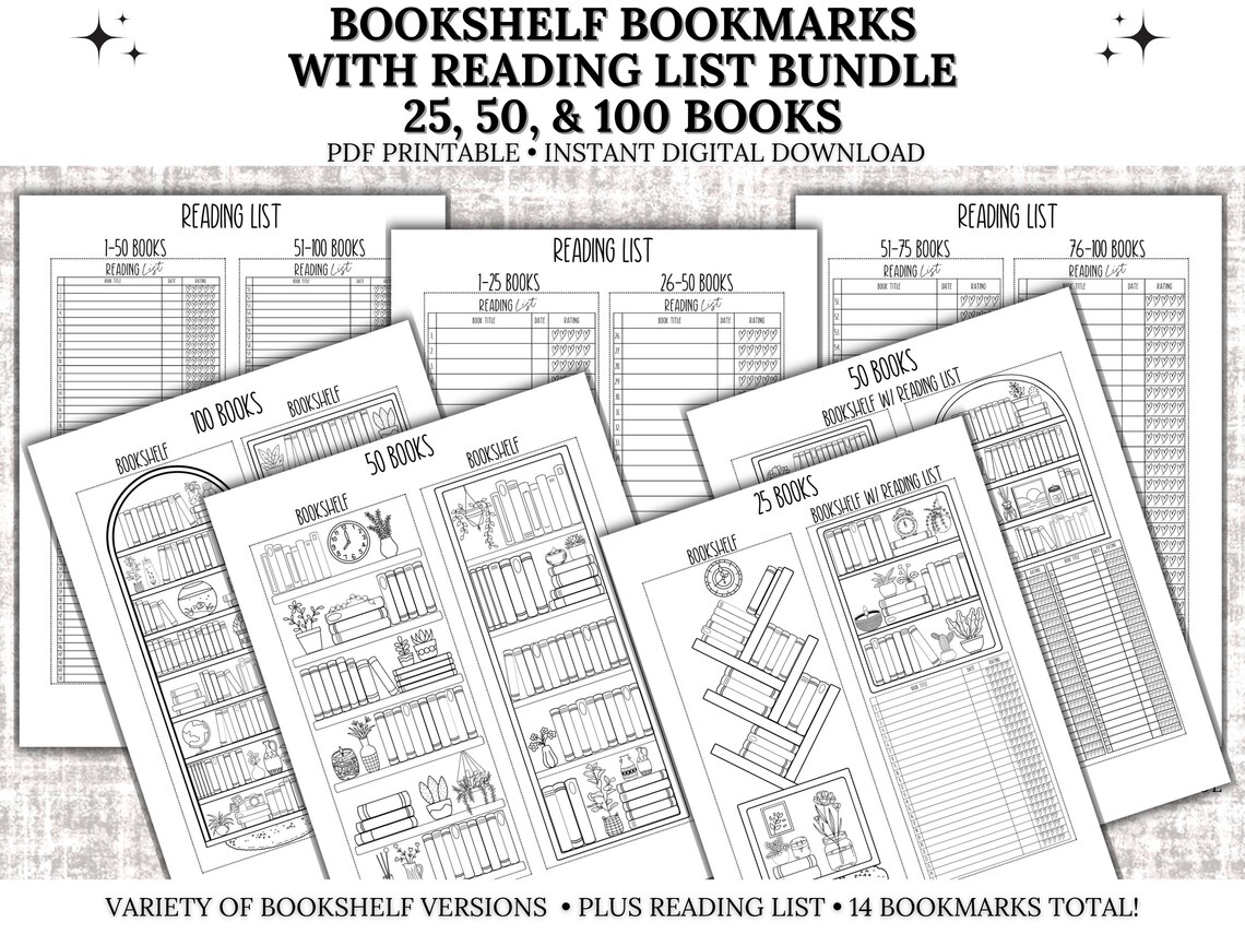 Bookshelf Bookmark, Printable Bookmarks, Reading Tracker List, Reading ...