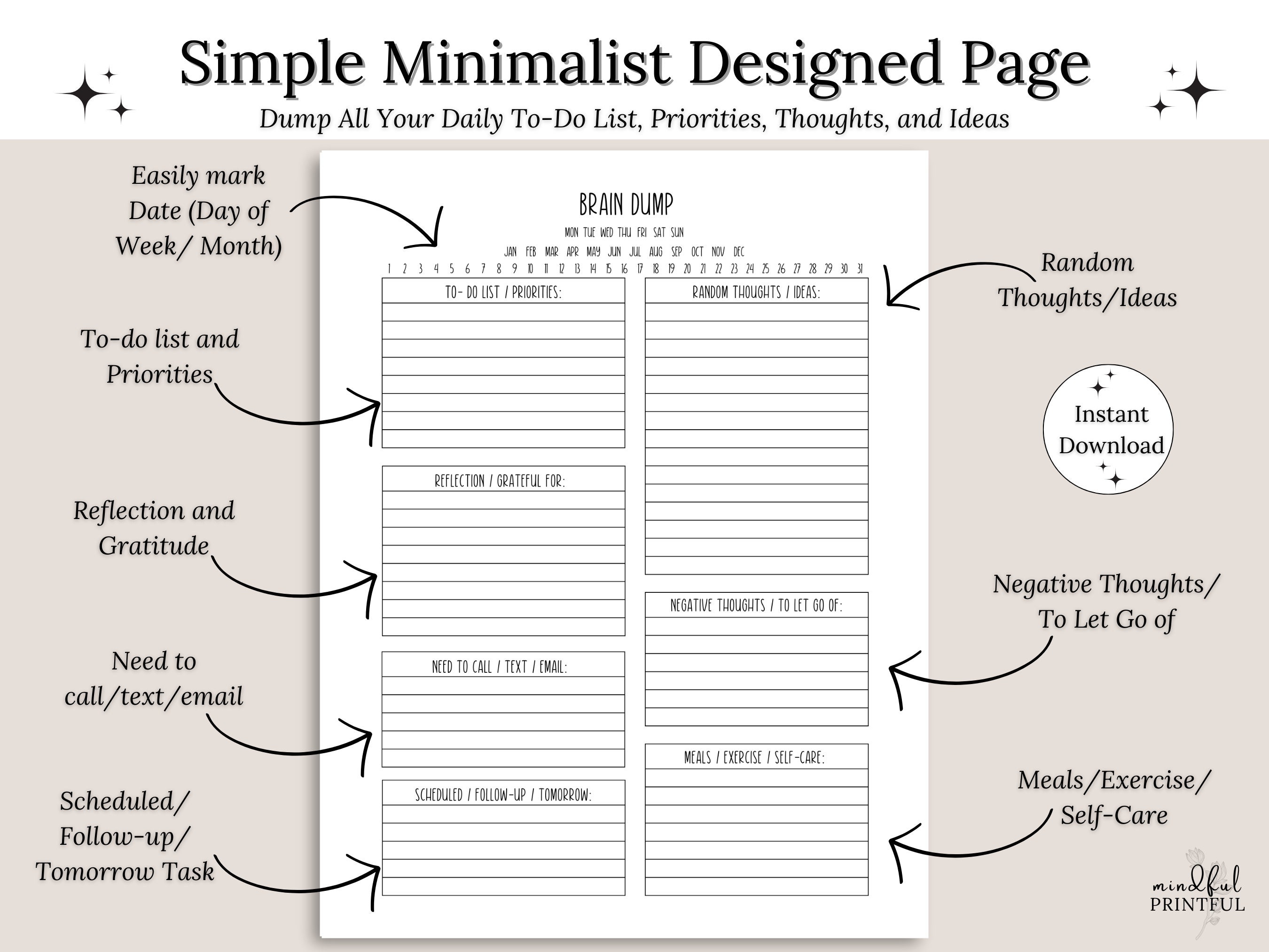 Brain Dump Printable, Adhd Brain Dump, to Do List Template, Thought Journal, Brain Dump Template ...