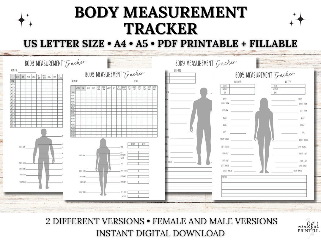Body Measurement Tracker Printable, Weight Loss Tracker, Fitness ...