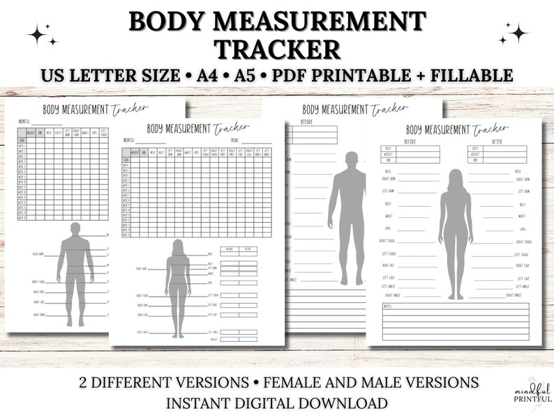 Body Measurement Tracker Printable, Weight Loss Tracker, Fitness ...