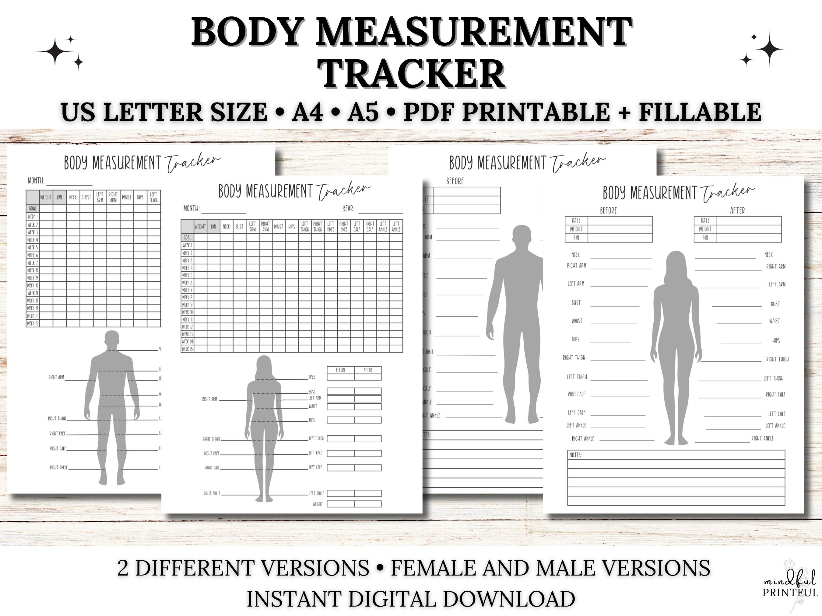 Body Measurement Tracker Printable, Weight Loss Tracker, Fitness ...