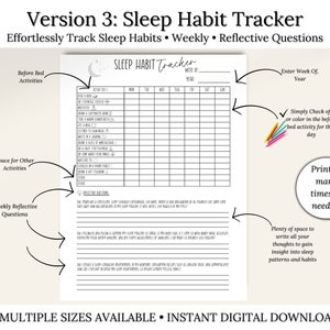 Sleep Tracker Printable, Sleep Log, Sleep Habit Tracker, Sleep Journal ...