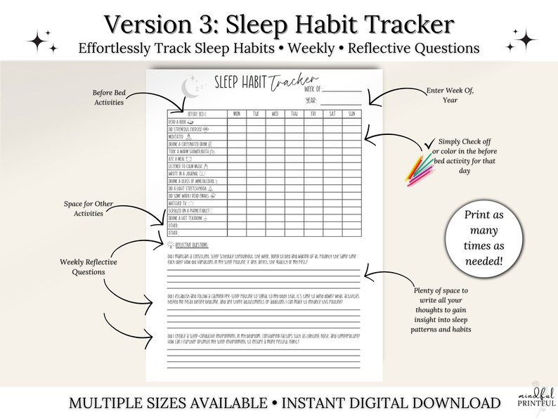 Sleep Tracker Printable, Sleep Log, Sleep Habit Tracker, Sleep Journal ...