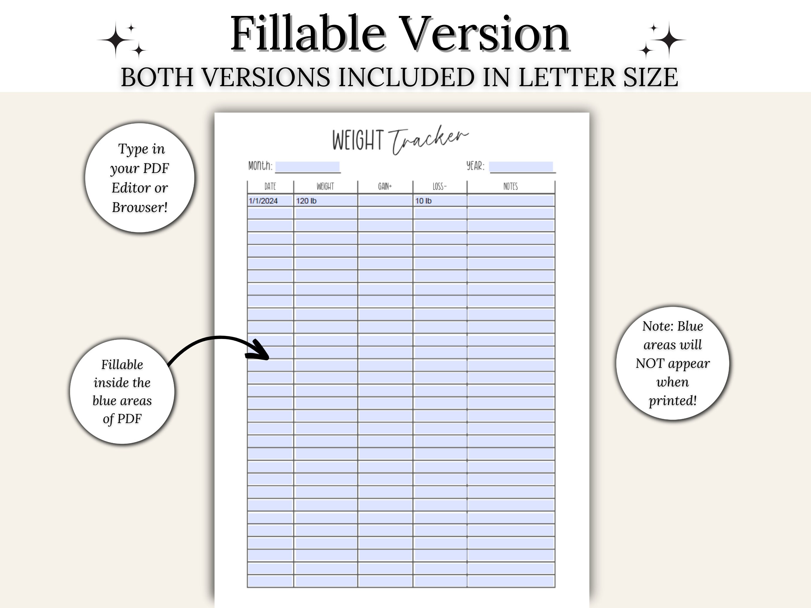 Weight Tracker Printable, Weight Loss Tracker, Daily Weight Journal ...