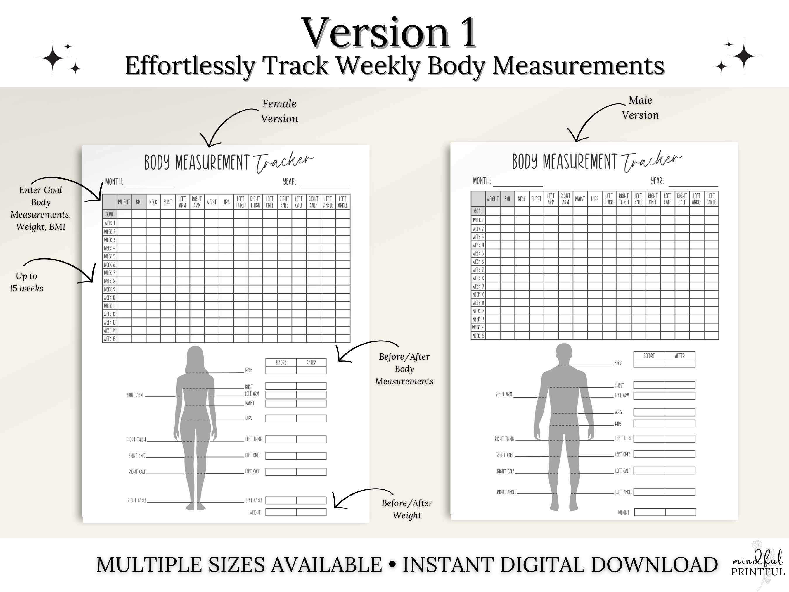 Body Measurement Tracker Printable, Weight Loss Tracker, Fitness ...