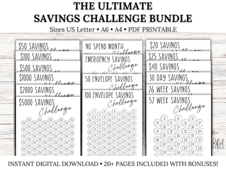 Savings Challenge Printable Bundle, Saving Tracker Bundle, Savings Fund ...