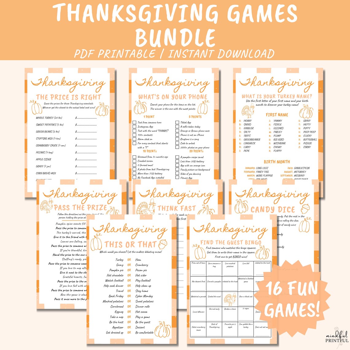 Thanksgiving Games Bundle Printable Thanksgiving Party Games for Kids ...
