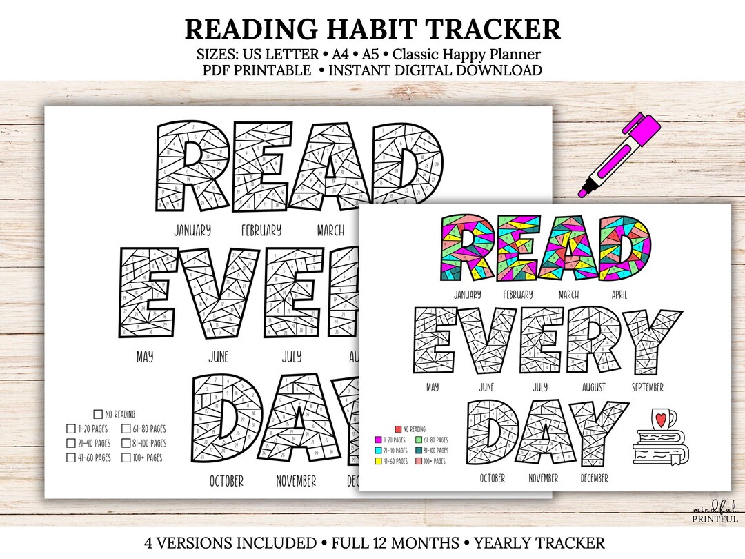 Reading Habit Tracker Printable Reading Challenge Planner Coloring ...