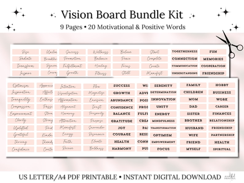 Vision Board Printables Bundle Kit, 2024 Vision Board Kit Words ...