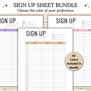 Simple Minimalist Sign up Sheet Bundle, Sign up Sheet Template, Potluck ...