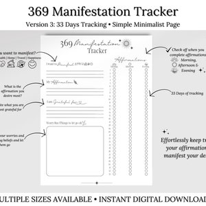 369 Manifestation Journal, Printable Manifestation Kit, 369 Method ...