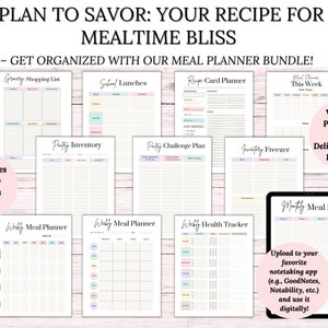 Meal Planner Printable Bundle, Weekly Meal Planner, Food Diary, Grocery ...