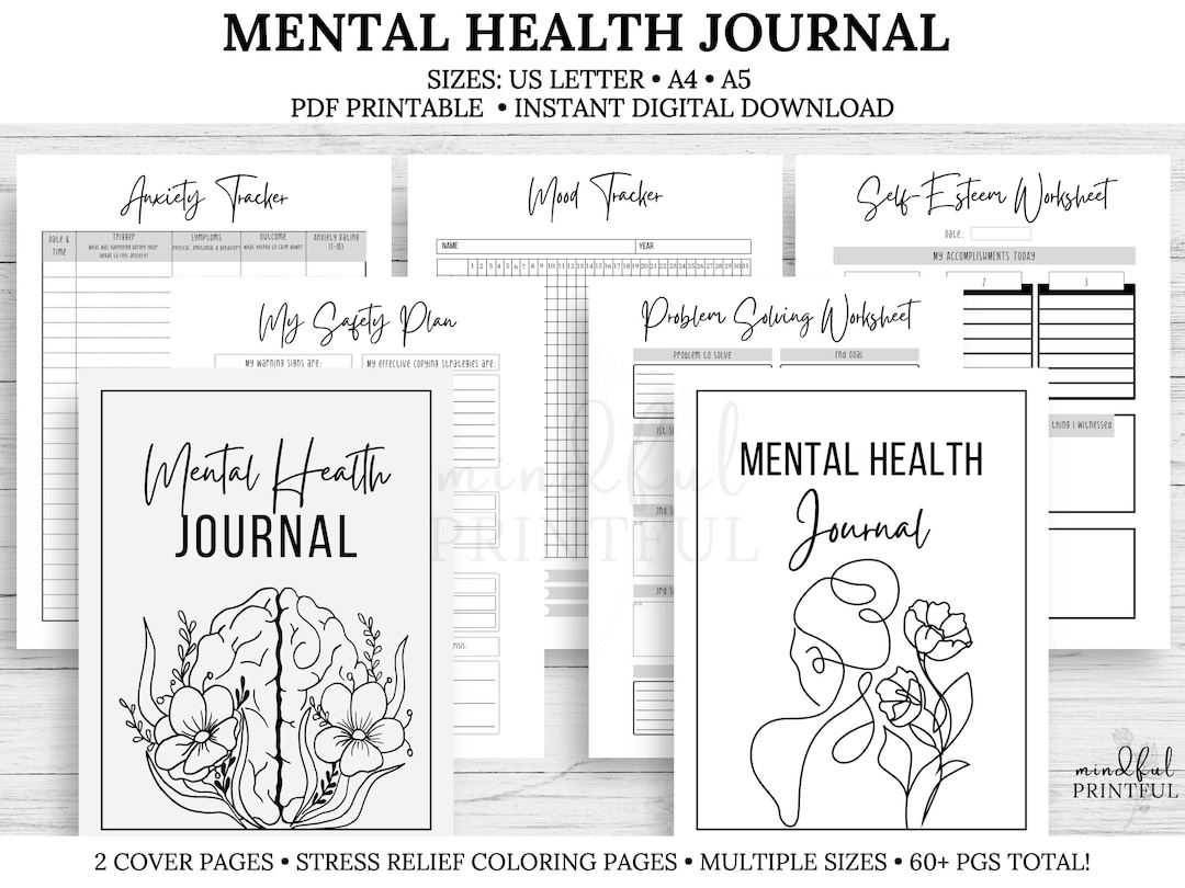 Mental Health Journal Printable Mental Health Planner Anxiety Mood ...
