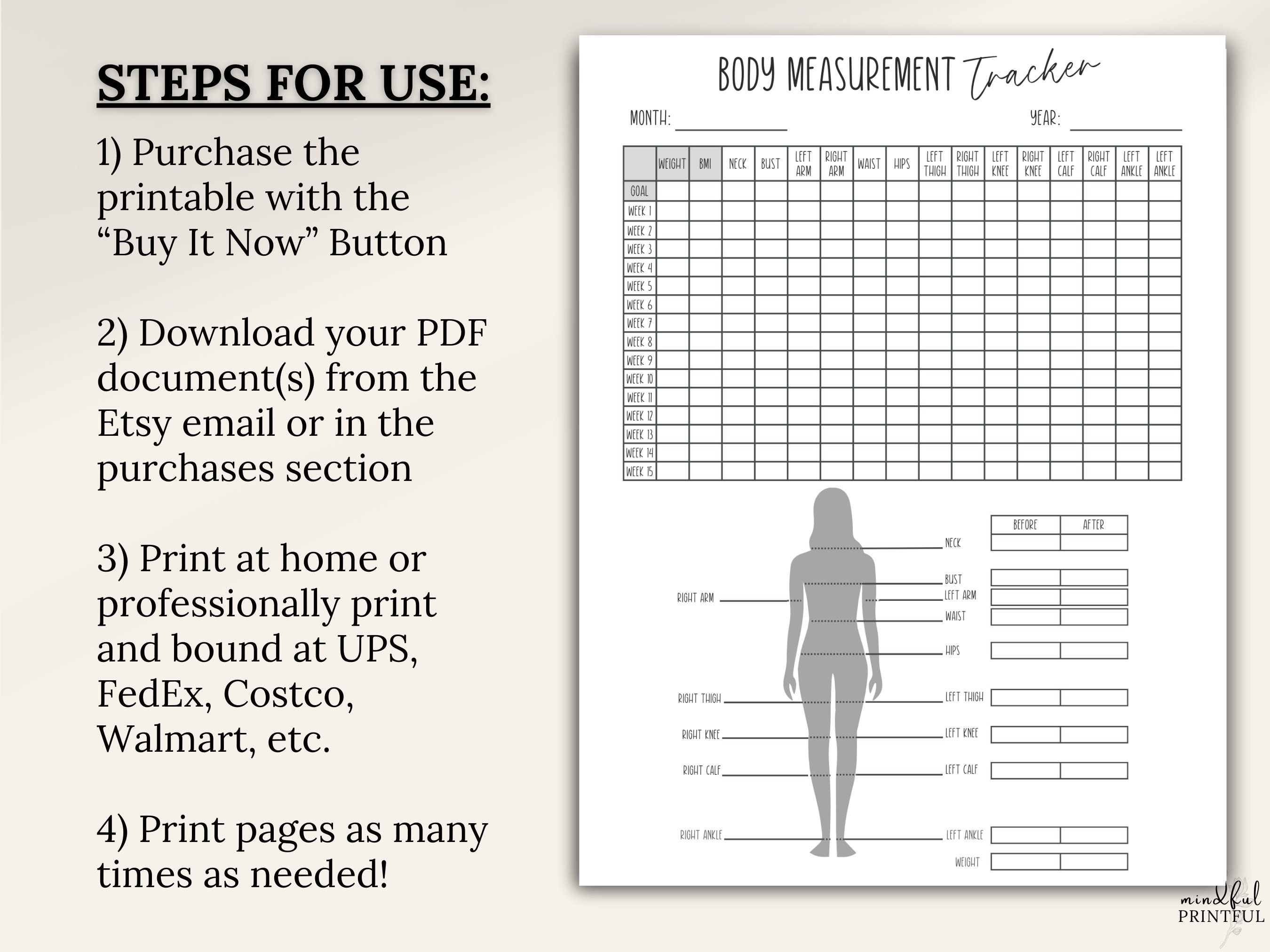 Body Measurement Tracker Printable, Weight Loss Tracker, Fitness ...