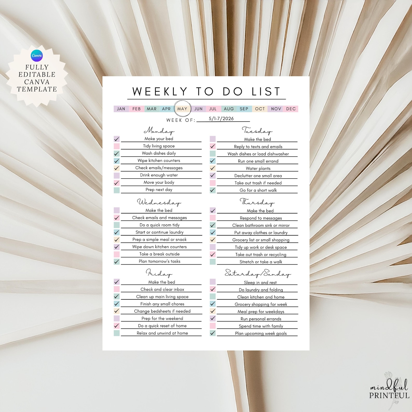 Editable Weekly to Do List Aesthetic Weekly Planner Canva Template ...