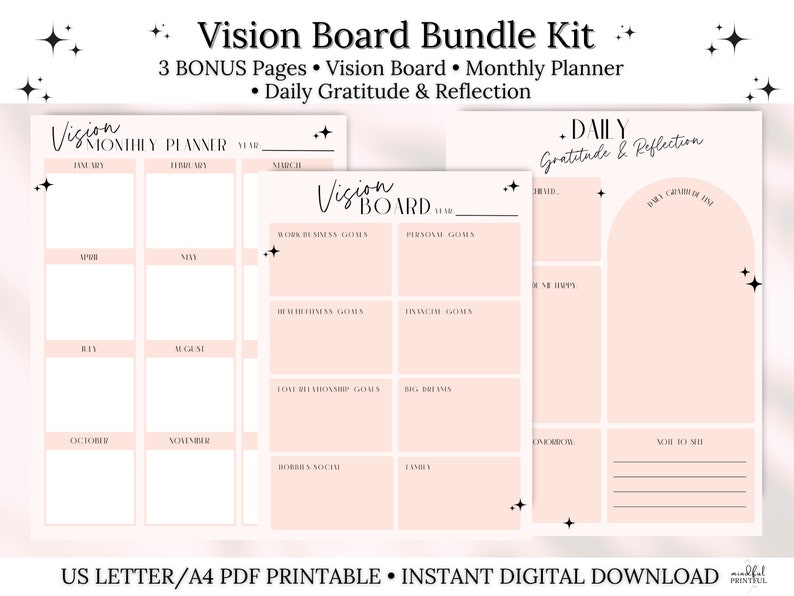 Vision Board Printables Bundle Kit, 2024 Vision Board Kit Words ...
