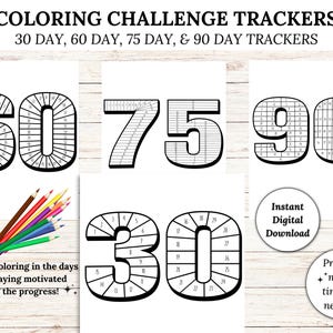 Challenge Tracker Printable Bundle Goal Coloring Tracker Daily Habit ...