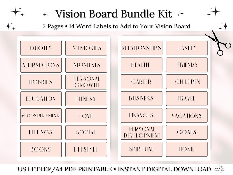 Vision Board Printables Bundle Kit, 2024 Vision Board Kit Words ...