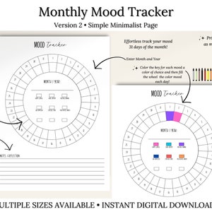Mood Tracker Printable, Daily Mood Tracker, Monthly Mood Log, Mood ...