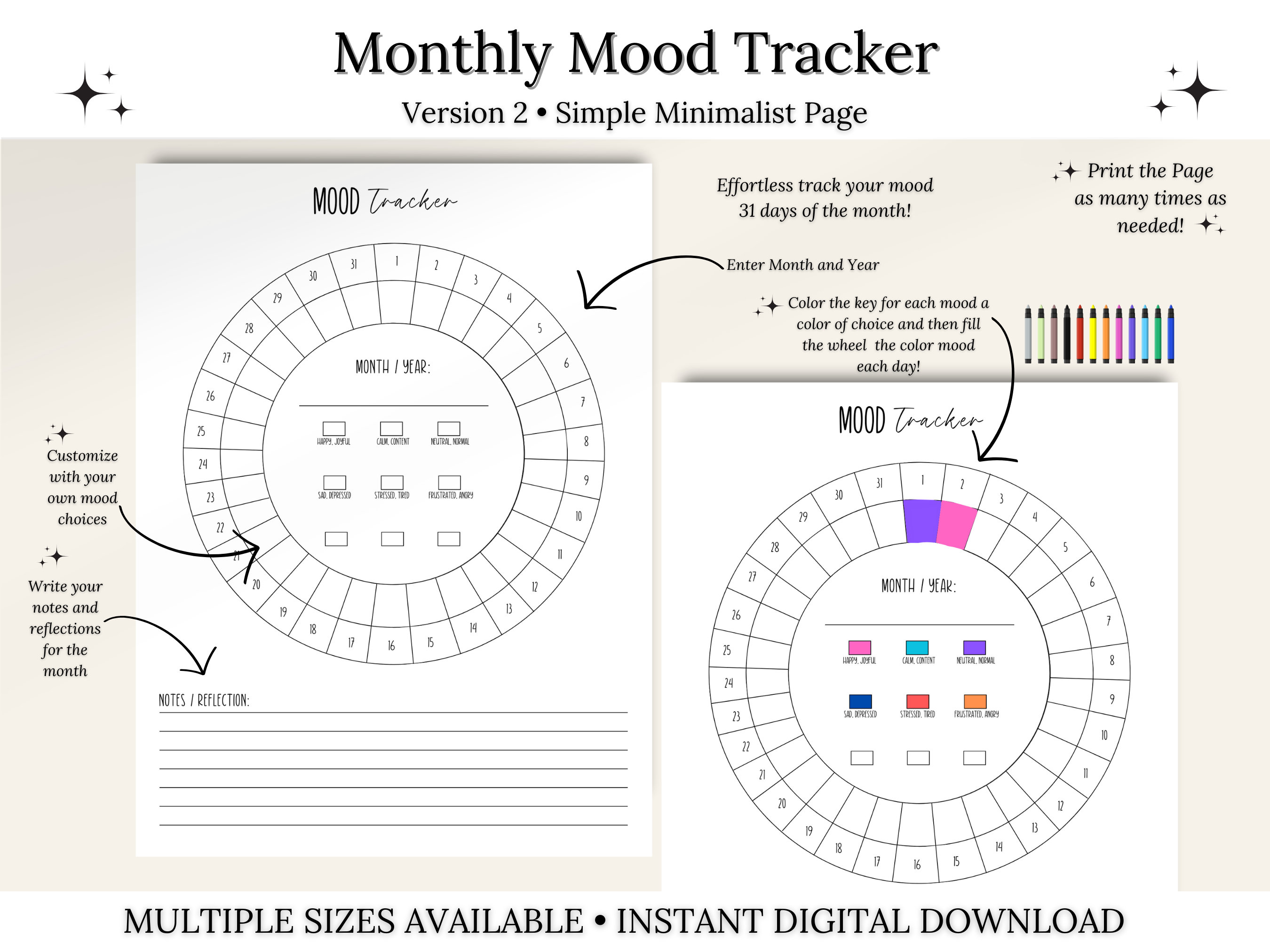 Mood Tracker Printable, Daily Mood Tracker, Monthly Mood Log, Mood ...