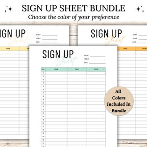 Simple Minimalist Sign up Sheet Bundle, Sign up Sheet Template, Potluck ...