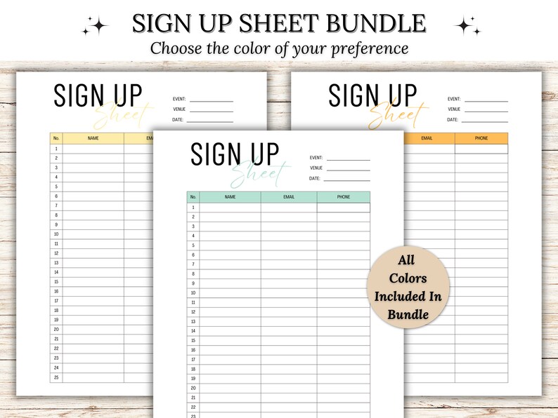 Simple Minimalist Sign up Sheet Bundle, Sign up Sheet Template, Potluck ...
