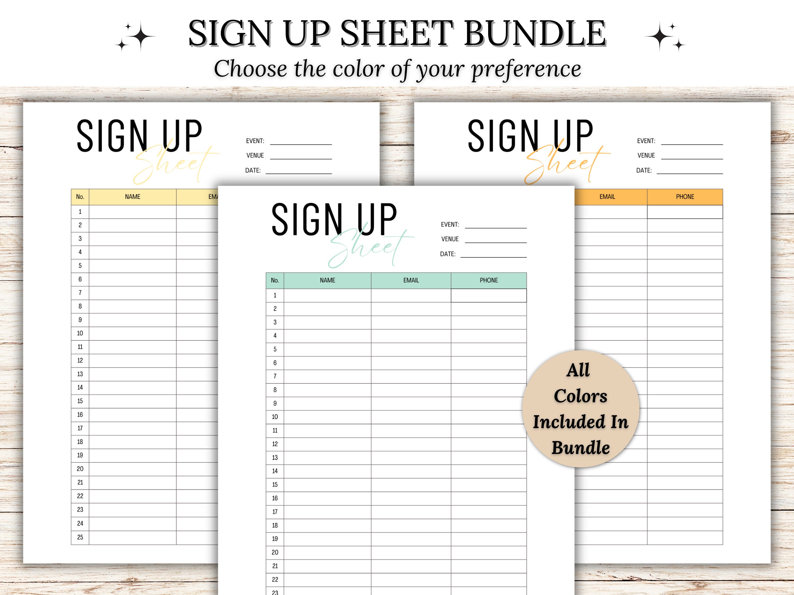 Simple Minimalist Sign up Sheet Bundle, Sign up Sheet Template, Potluck ...