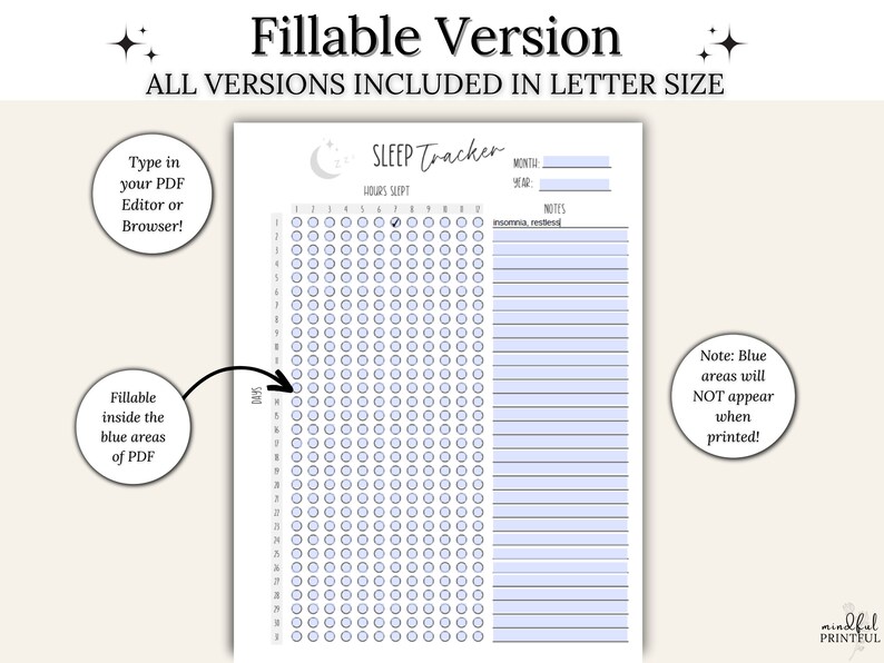 Sleep Tracker Printable, Sleep Log, Sleep Habit Tracker, Sleep Journal ...