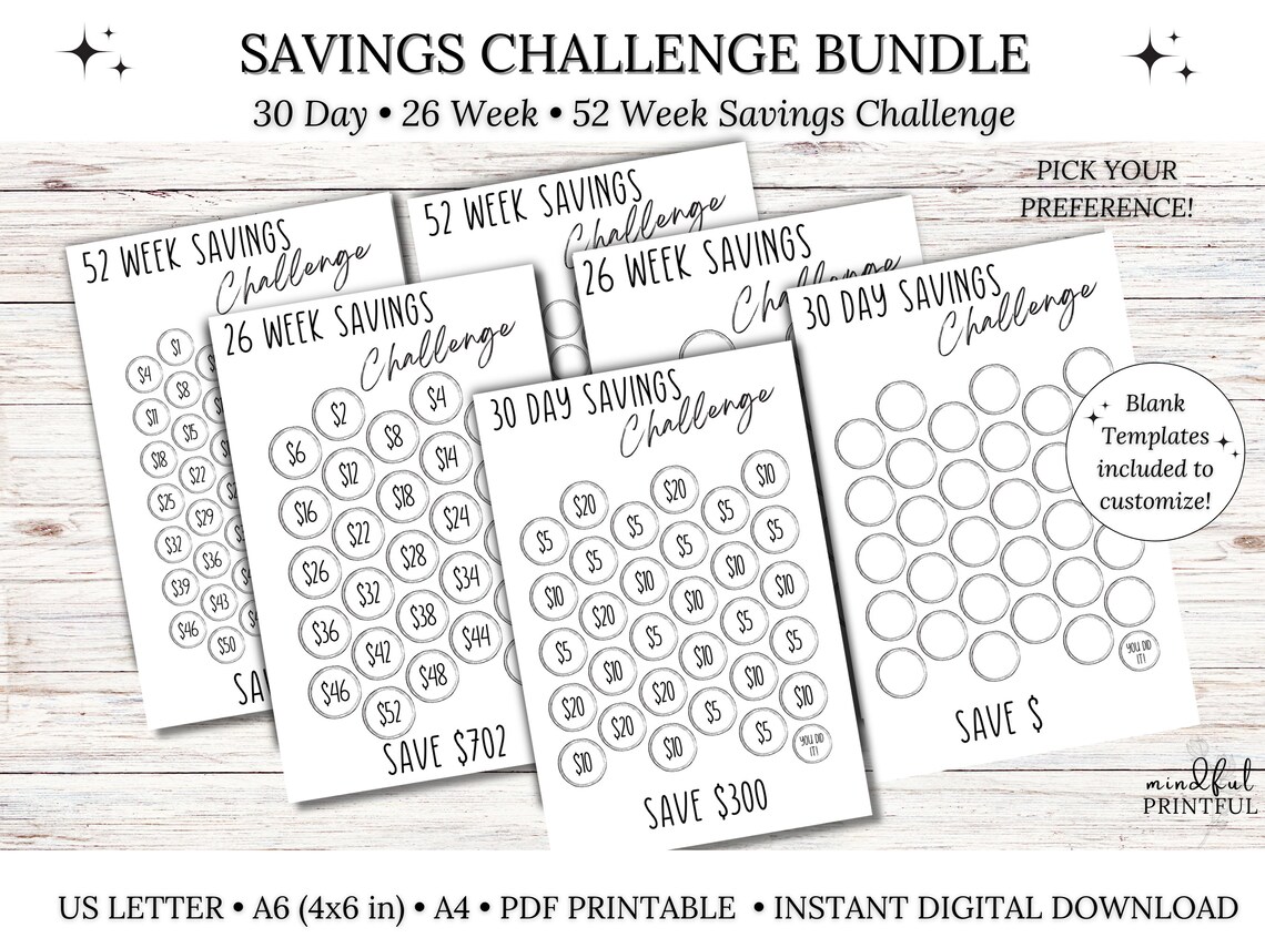 Savings Challenge Printable Bundle, Saving Tracker Bundle, Savings Fund ...