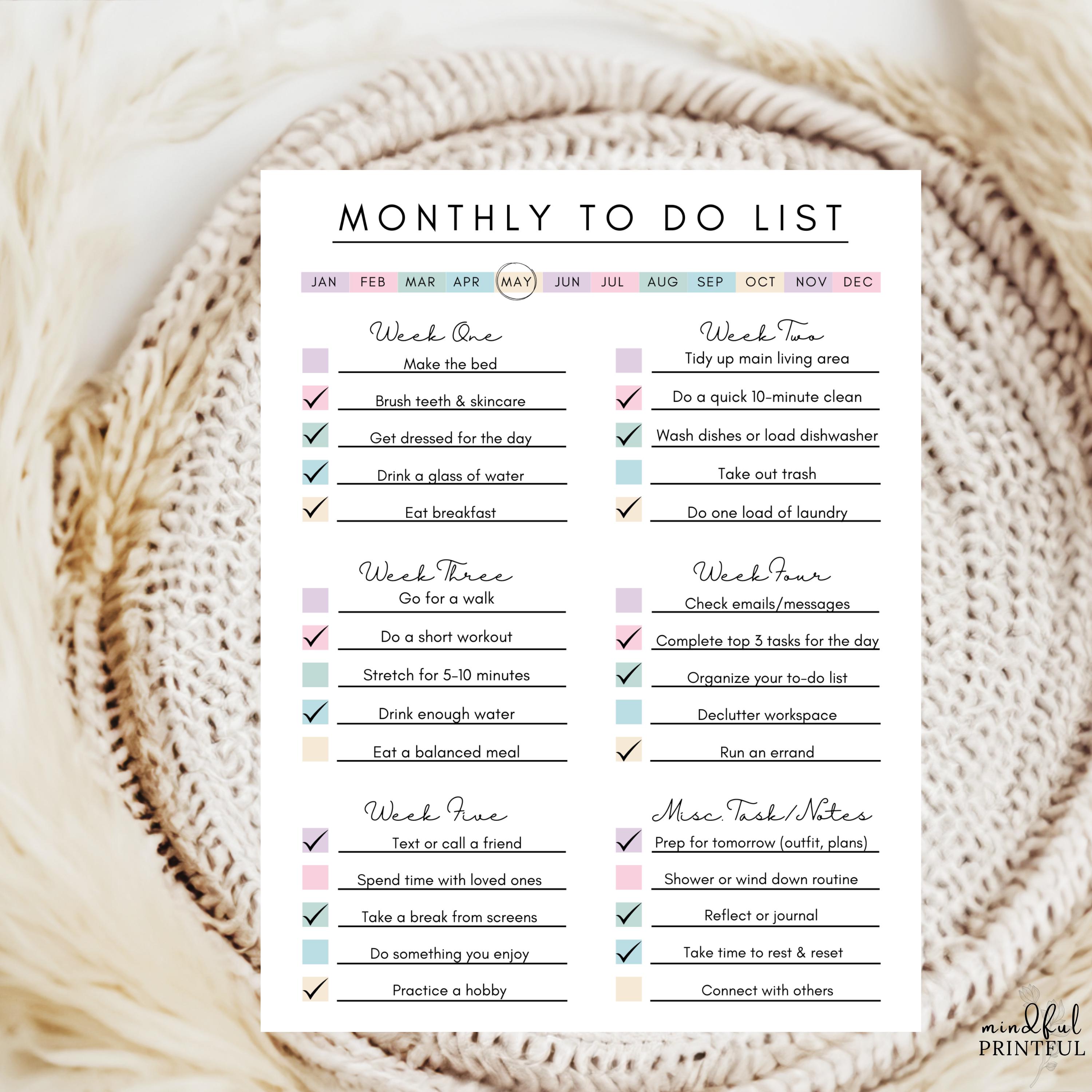 Editable Monthly to Do List Aesthetic Monthly Planner Canva Template ...