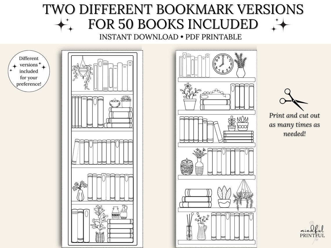 Bookshelf Bookmark, Printable Bookmarks, Reading Tracker List, Reading ...