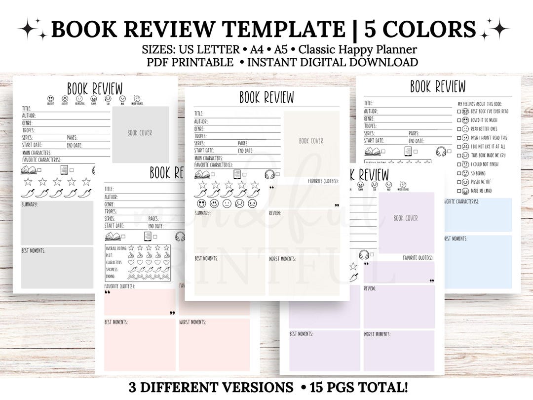 Book Review Template Color Printable Book Tracker Digital Reading ...