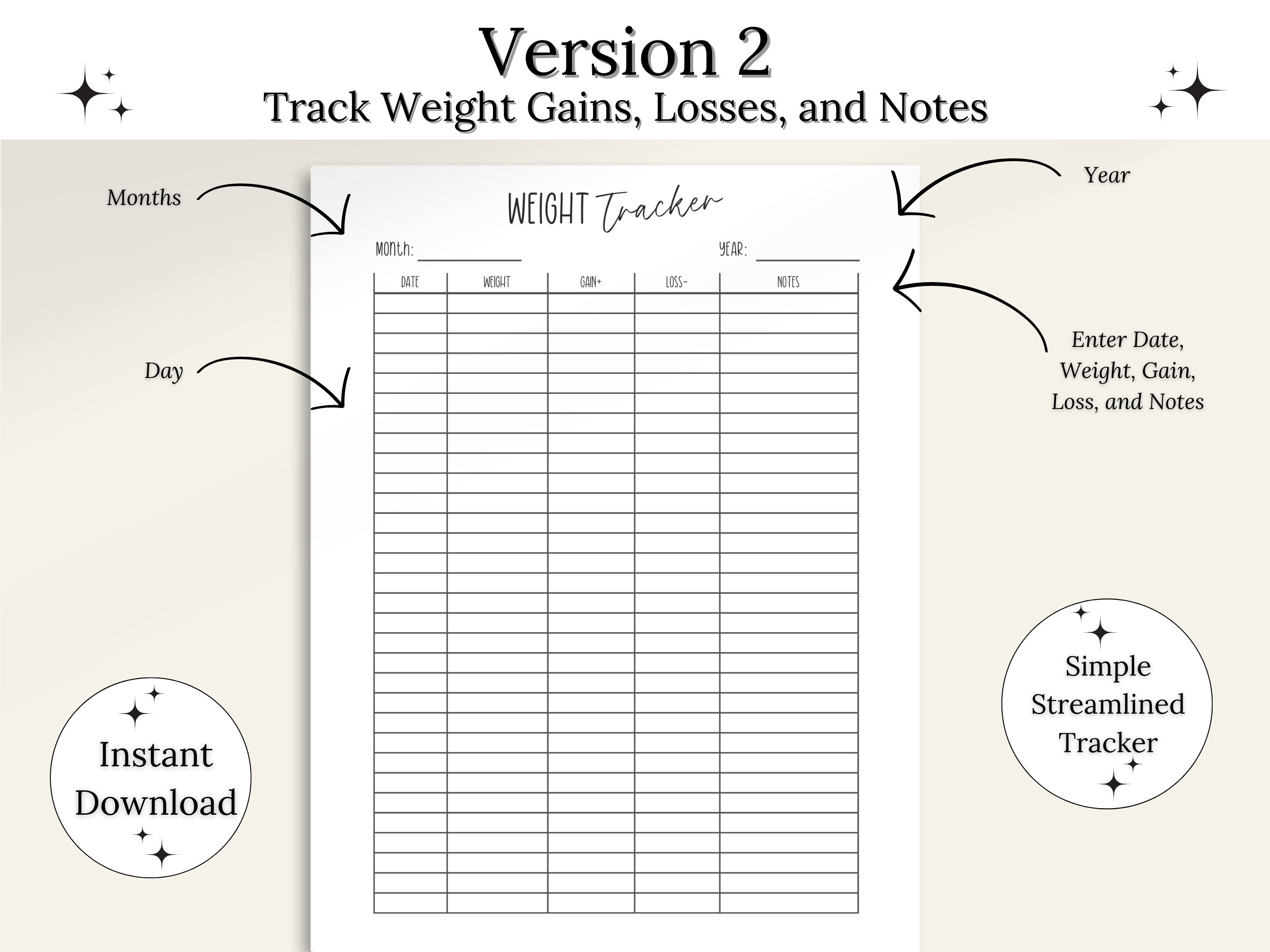 Weight Tracker Printable, Weight Loss Tracker, Daily Weight Journal ...