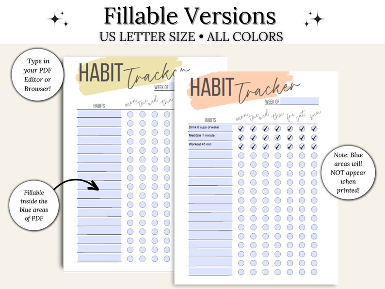 Weekly Habit Tracker Printable PDF Bundle, Routine Tracker, Habit ...
