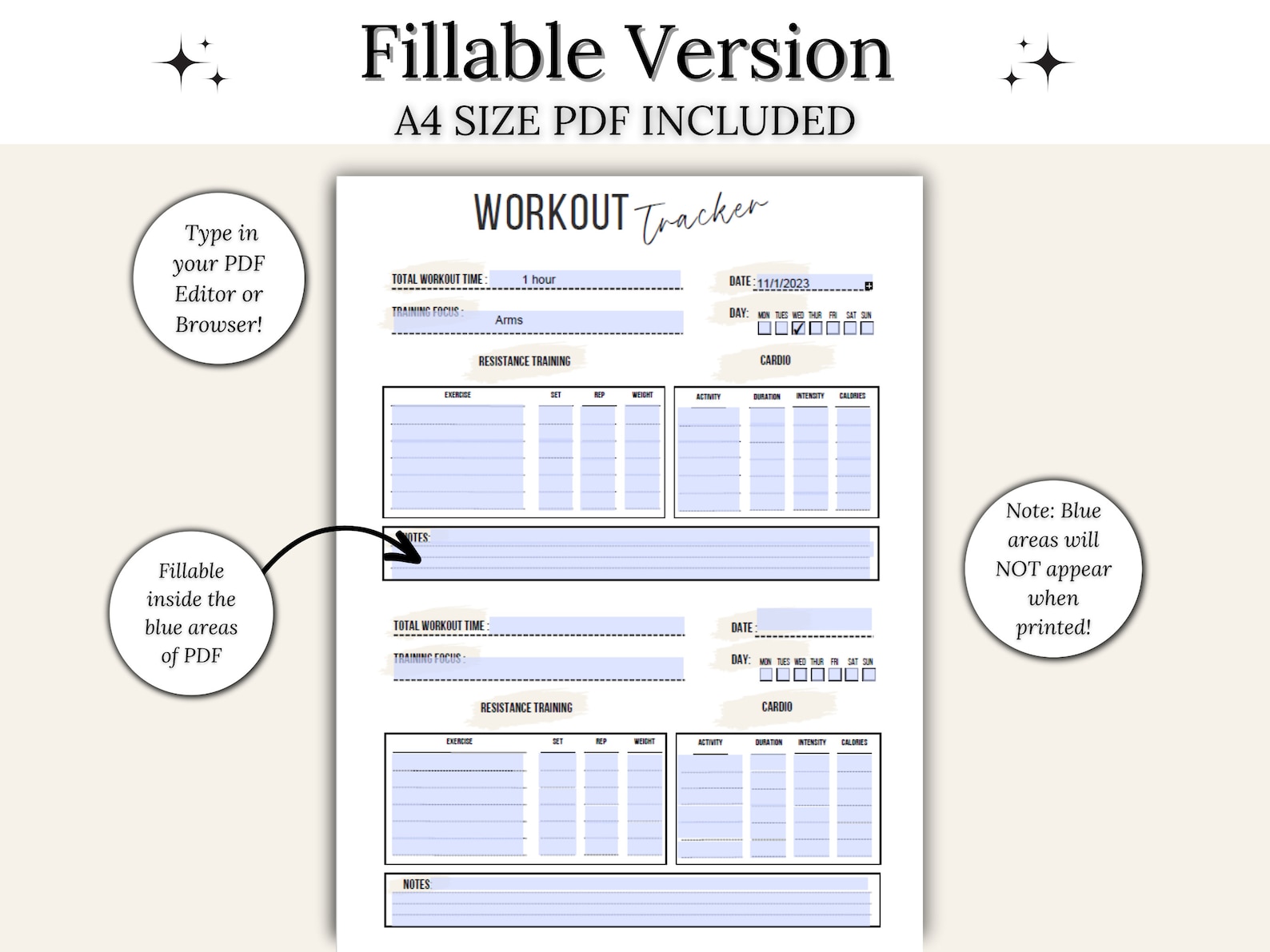 Workout Tracker Printable PDF, Weight Lifting Log, Daily Exercise Log ...