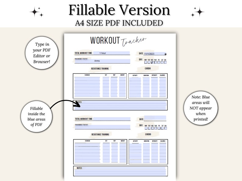 Workout Tracker Printable PDF, Weight Lifting Log, Daily Exercise Log ...